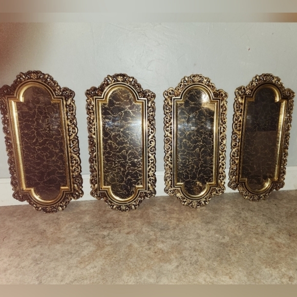Vintage | Wall Decor | Gold Floral Scroll Framed Mottled Mirrors Set Of ...